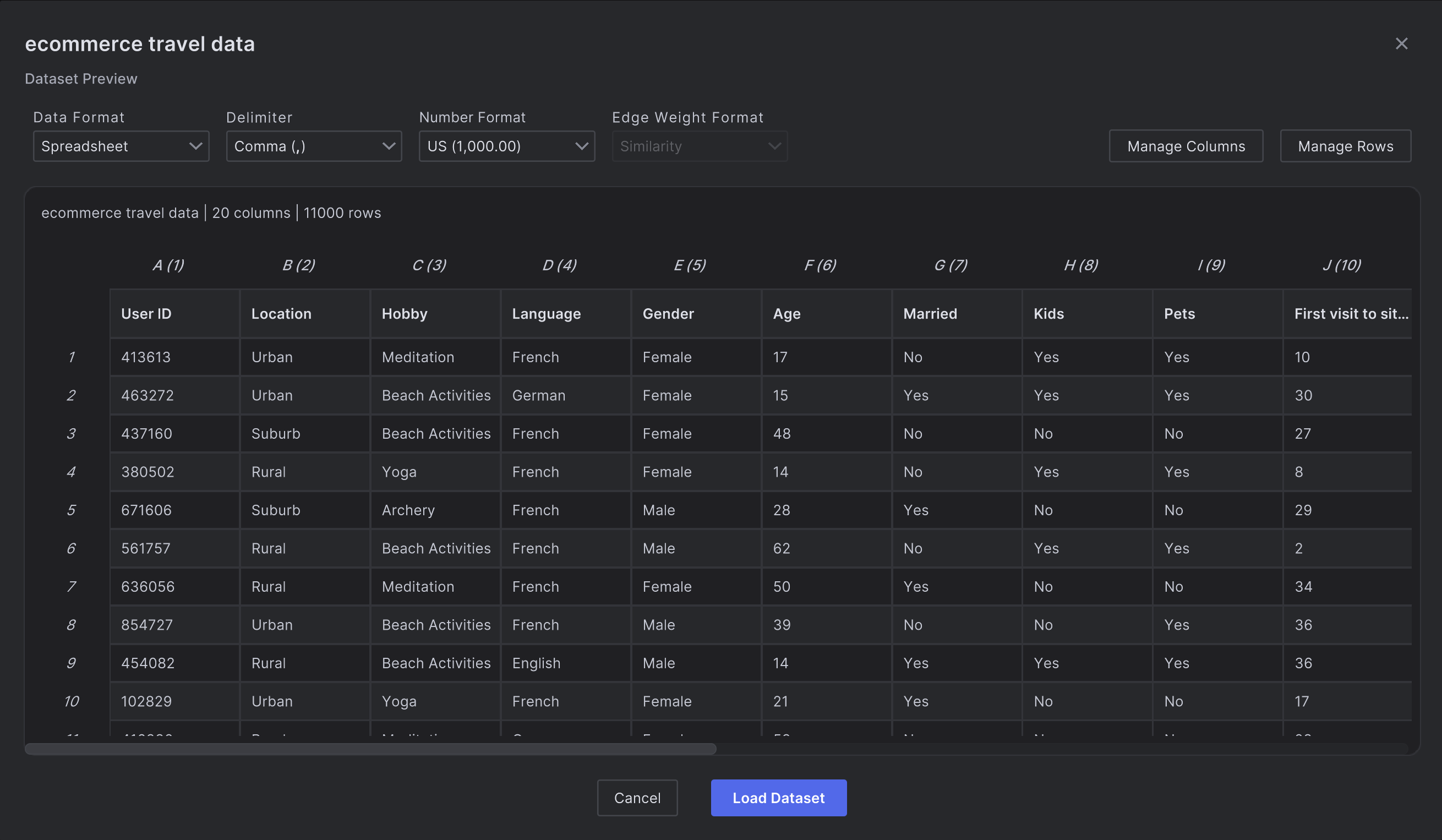 Reviewing Data in the Dataset Preview Window (Desktop) – Virtualitics